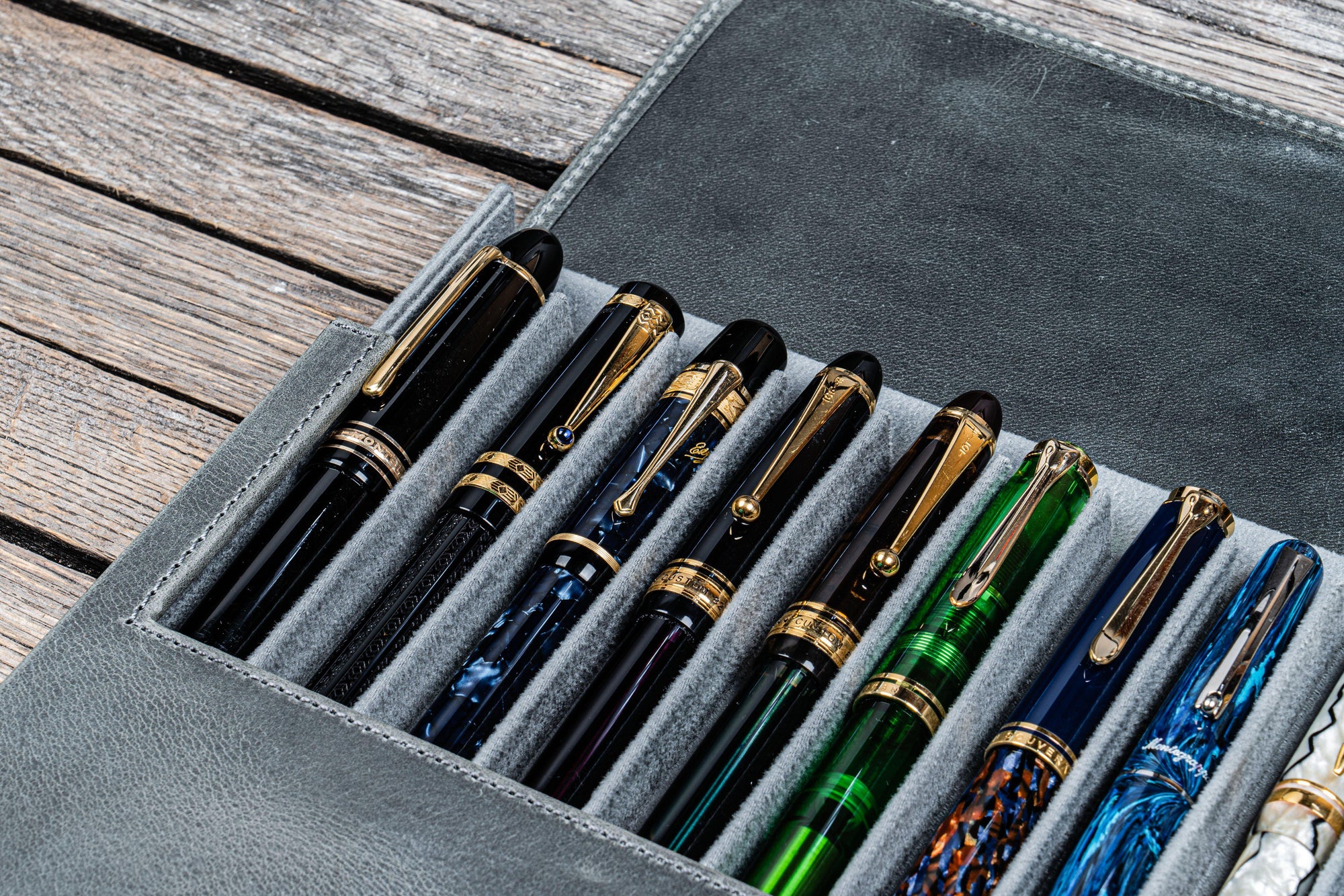 Leather Magnum Opus 12 Slots Hard Pen Case with Removable Pen Tray - C ...