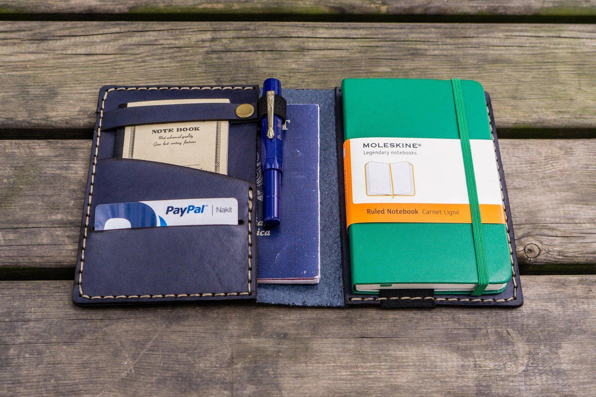 Leather Rhodia A6 Notebook Cover - Navy Blue - Galen Leather