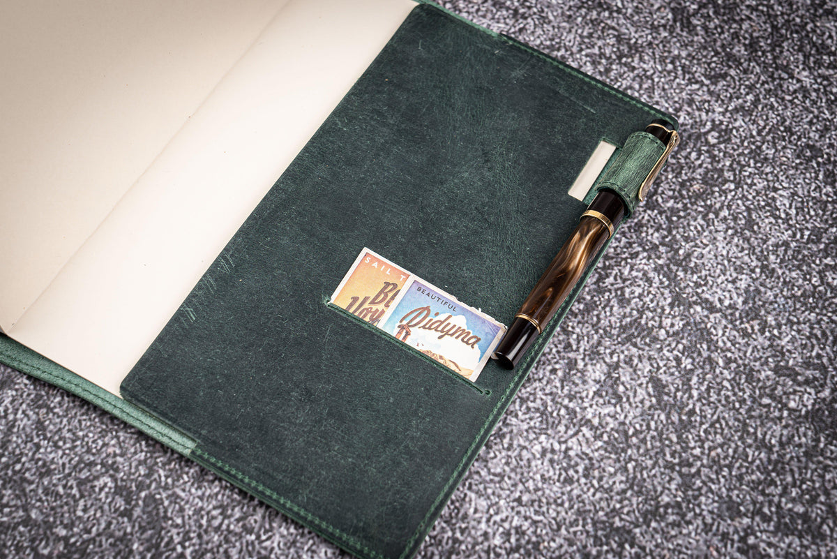 Leather Slim A5 Notebook / Planner Cover - Forest Green -Galen Leather