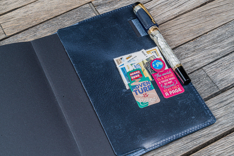 Navy Blue Leather Slim B6 Notebook / Planner Cover - Galen Leather