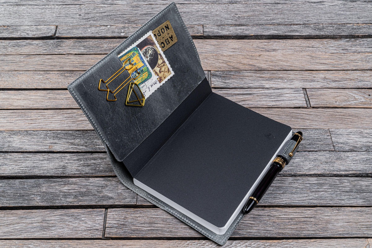 Grey Leather Slim B6 Notebook / Planner Cover - Galen Leather