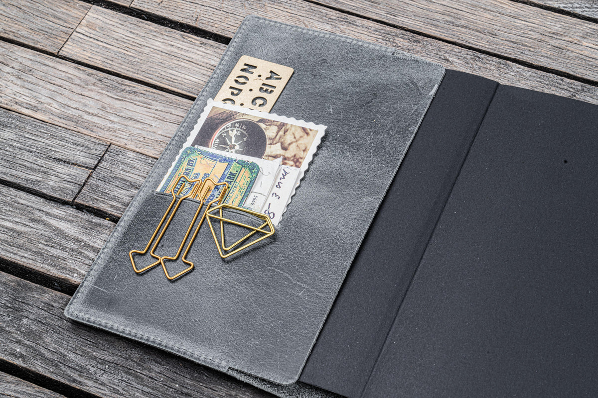 Grey Leather Slim B6 Notebook / Planner Cover - Galen Leather