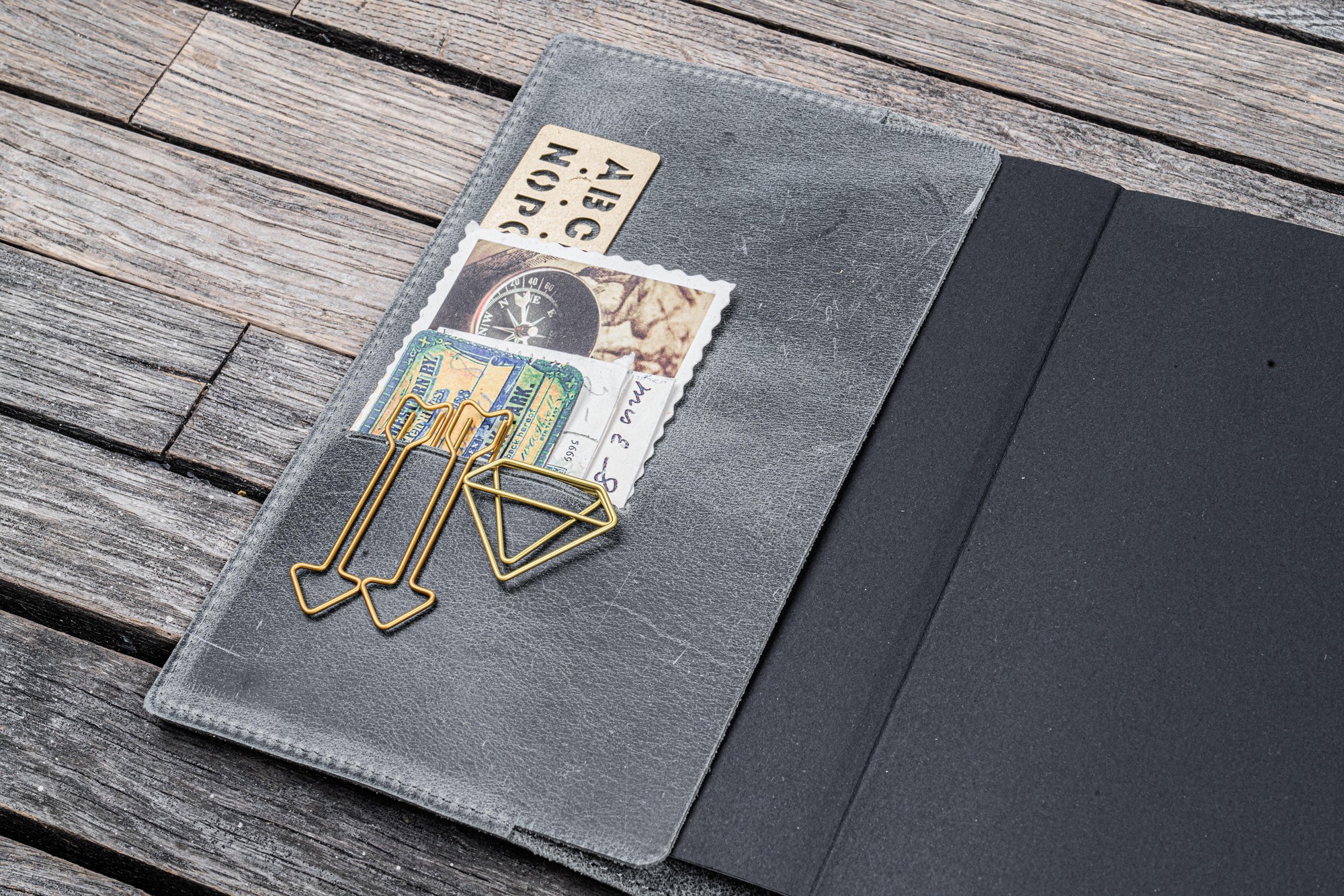 Grey Leather Slim B6 Notebook / Planner Cover - Galen Leather