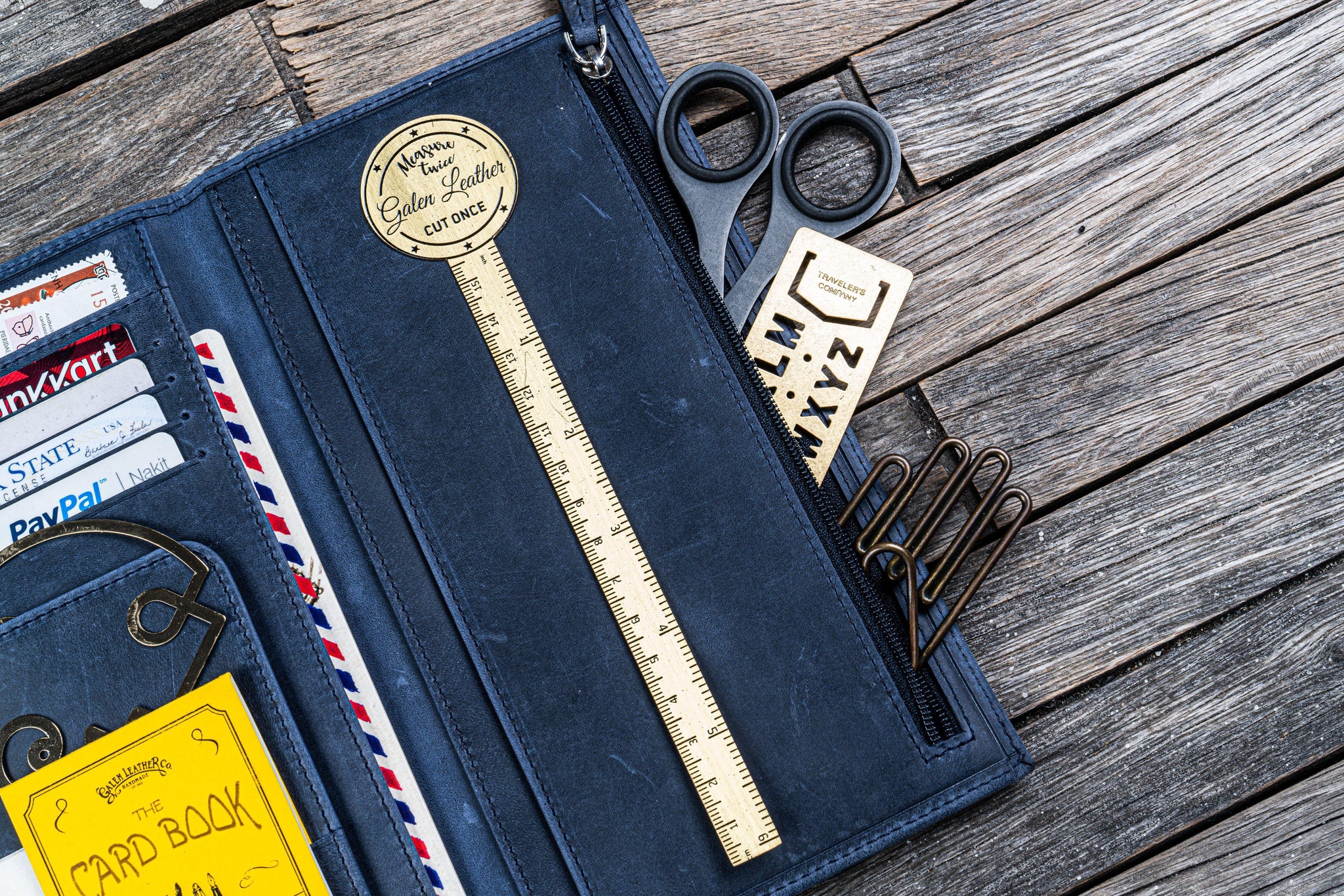 Handmade Leather Wallet Insert - Regular Size - Navy Blue - Galen Leather