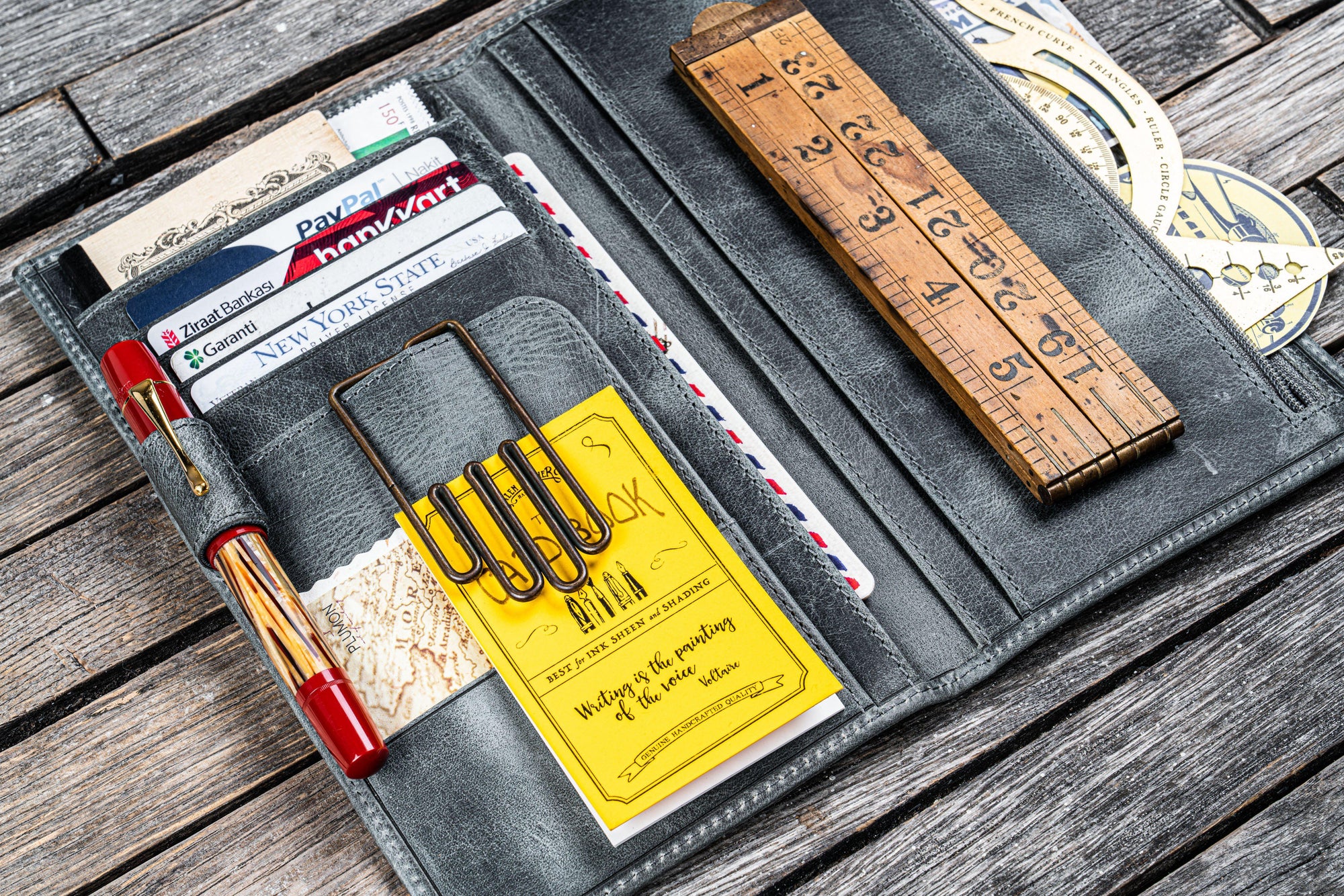 Handmade Leather Long Wallet Insert - 9.5cm x 13.5cm - Smoky Grey ...