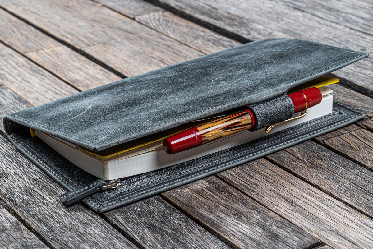 Handmade Leather Long Wallet Insert - 9.5cm x 13.5cm - Smoky Grey ...