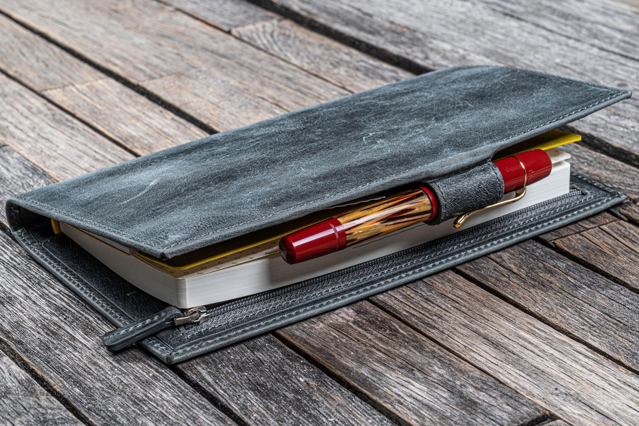 Handmade Leather Long Wallet Insert - 9.5cm x 13.5cm - Smoky Grey ...