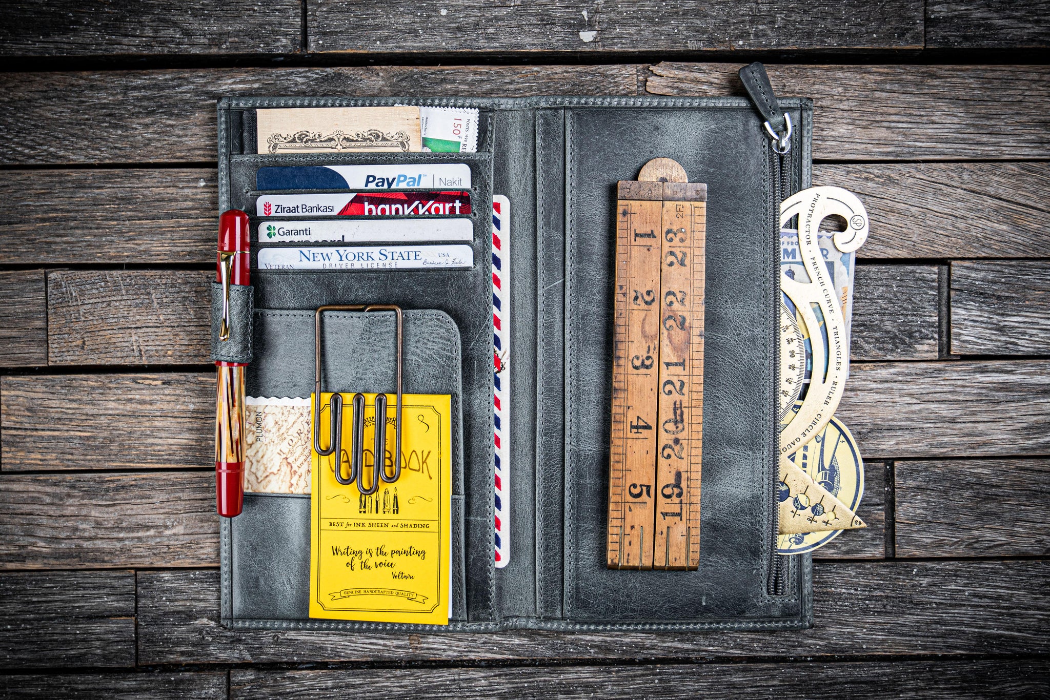 Handmade Leather Long Wallet Insert - 9.5cm x 13.5cm - Smoky Grey ...