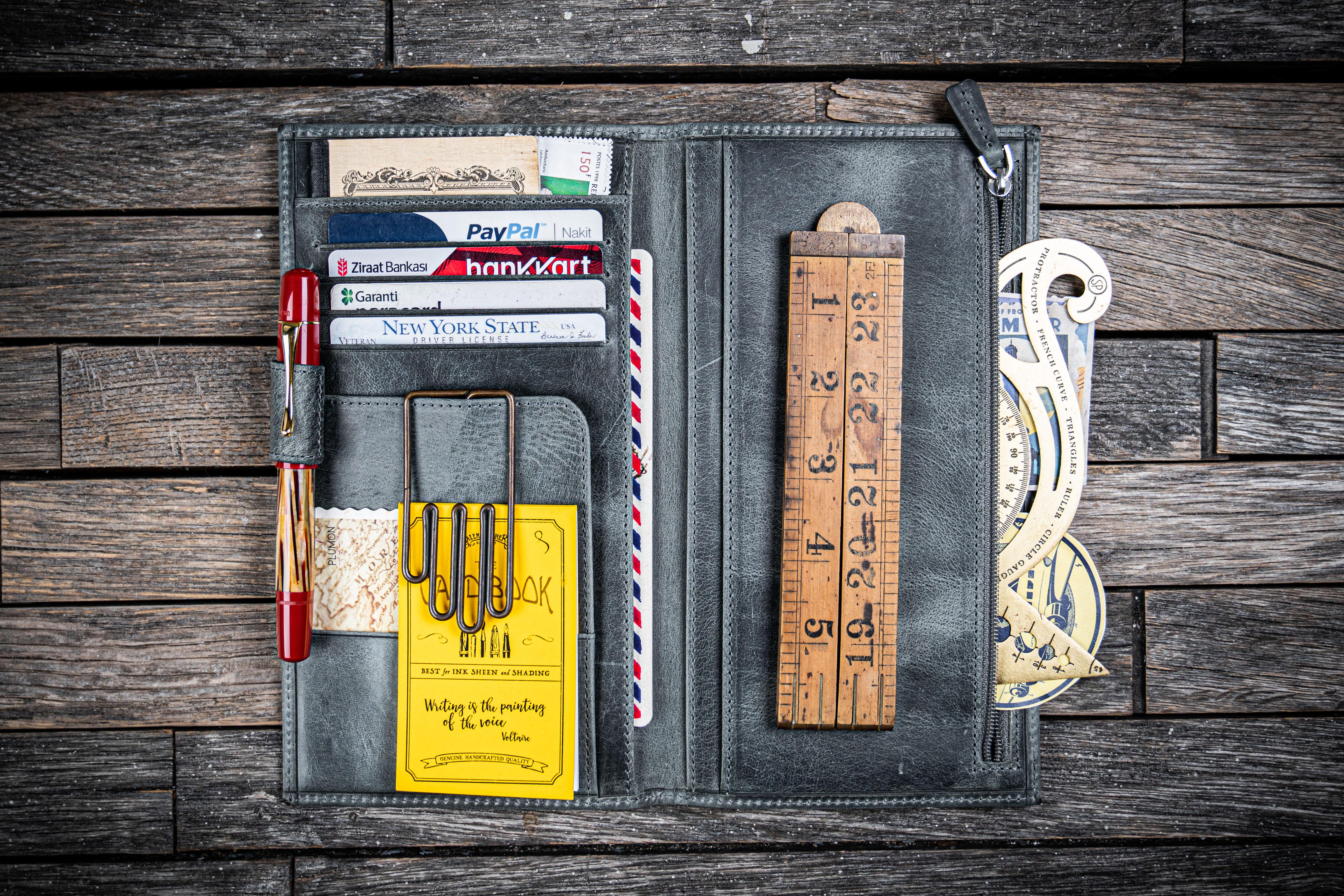 Handmade Leather Long Wallet Insert - 9.5cm x 13.5cm - Smoky Grey ...