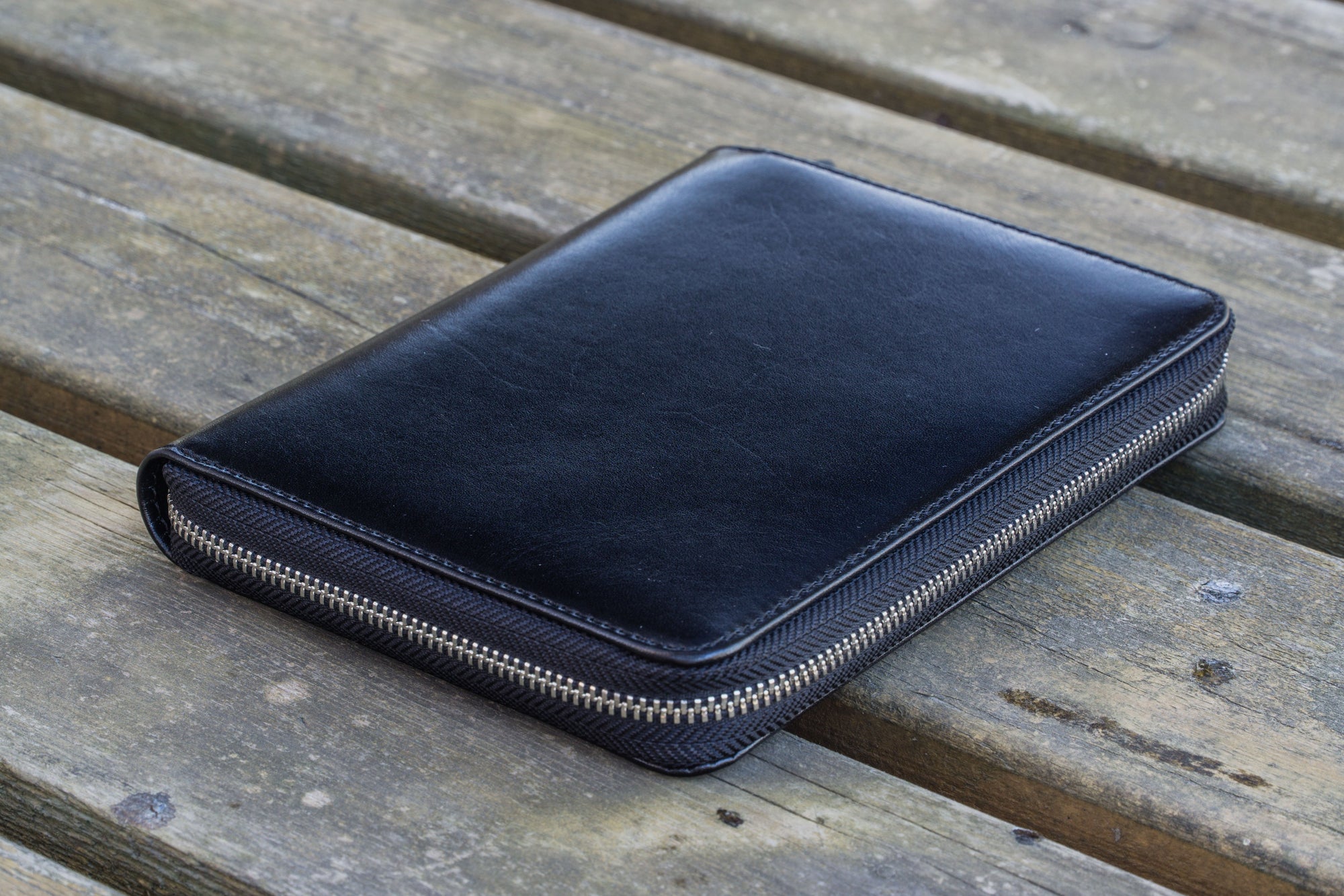 Handmade Leather Zippered 5 Slots Pen Case - Black - Galen Leather