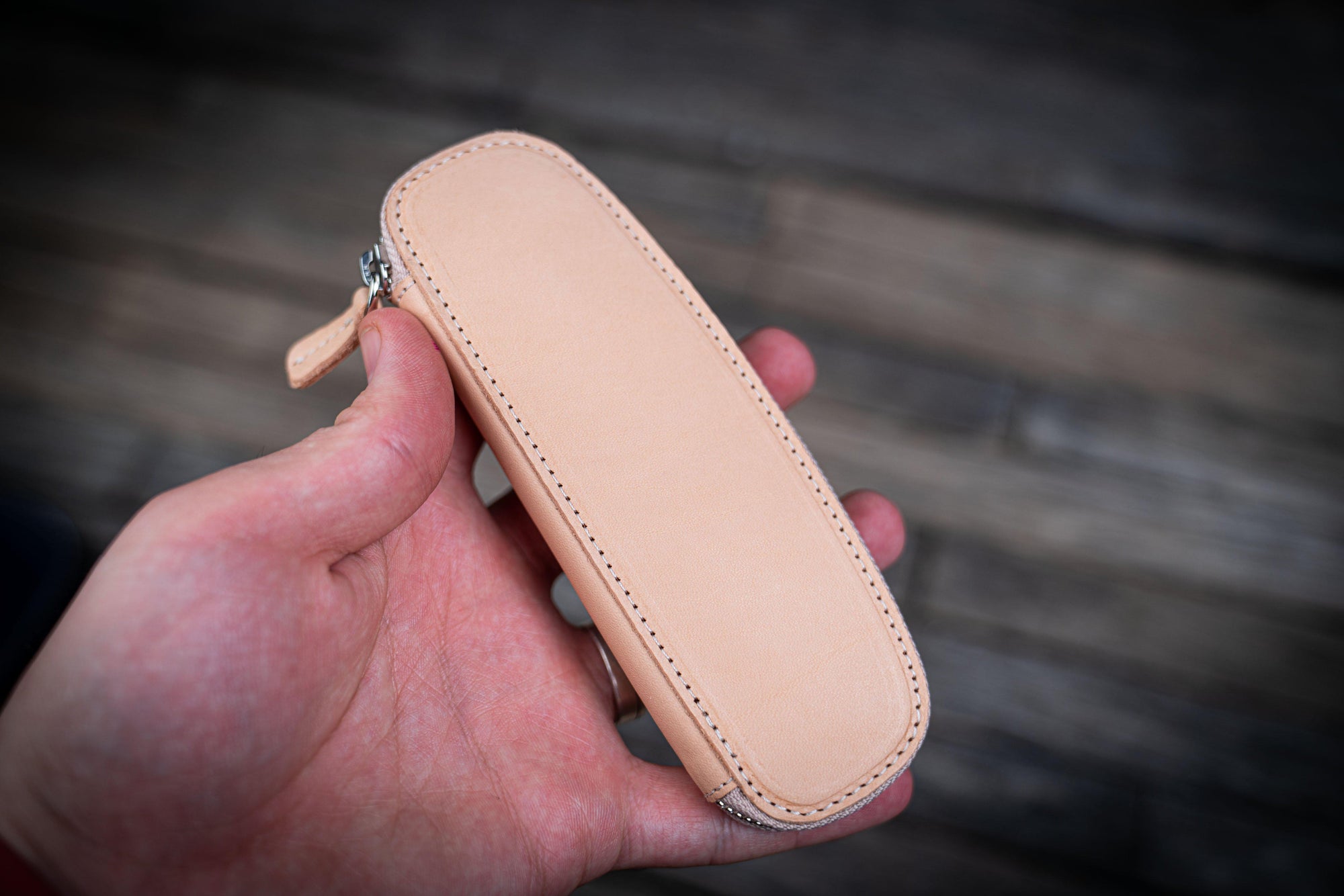 Undyed Leather Zippered Duo Slim Pen Case for 2 Pens - Galen Leather