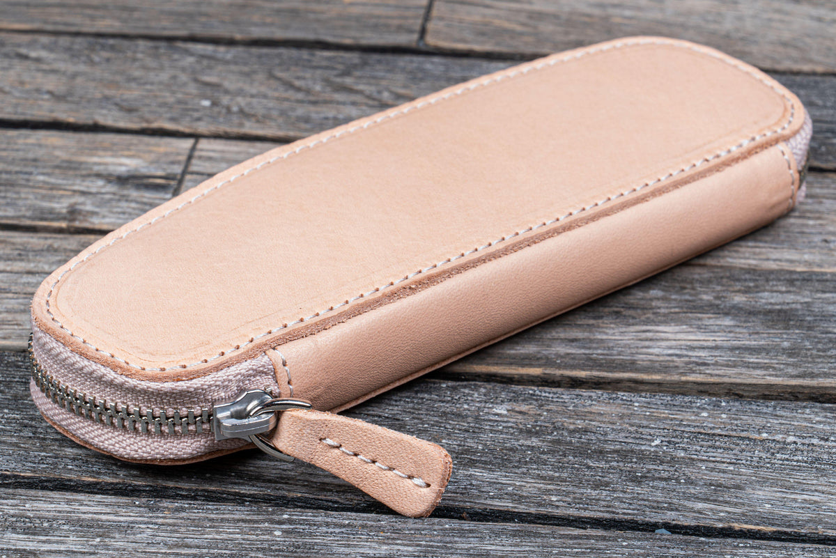 Undyed Leather Zippered Duo Slim Pen Case for 2 Pens - Galen Leather