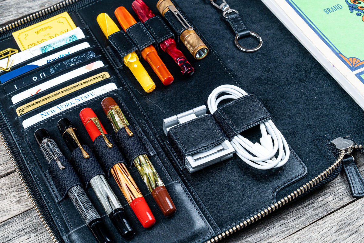 Handmade Black Leather Zippered Folio - 9x11.2 inches | Galen Leather