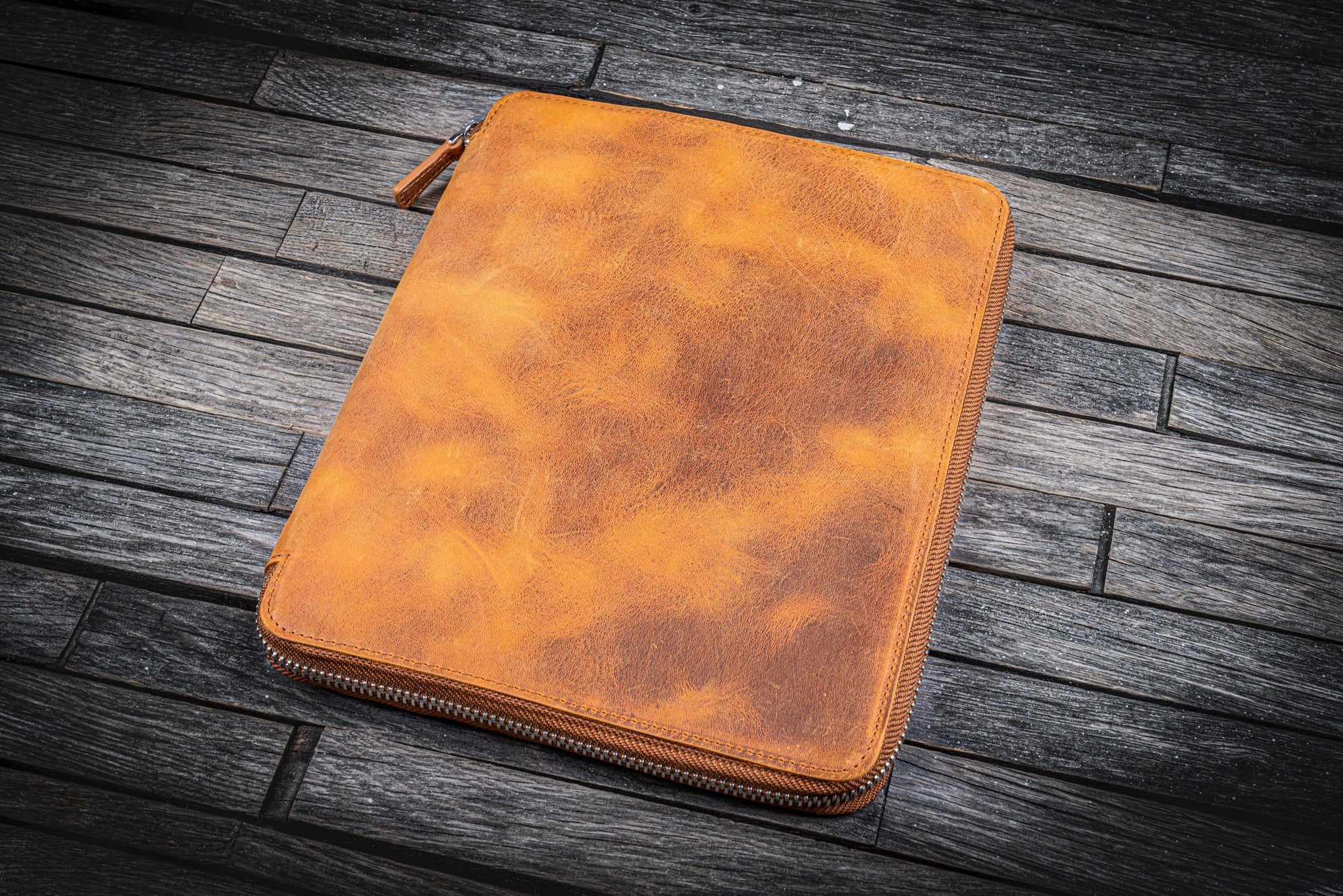 Crazy Horse Brown Leather Zippered Folio (9 x 11.2 inches) - Galen Leather