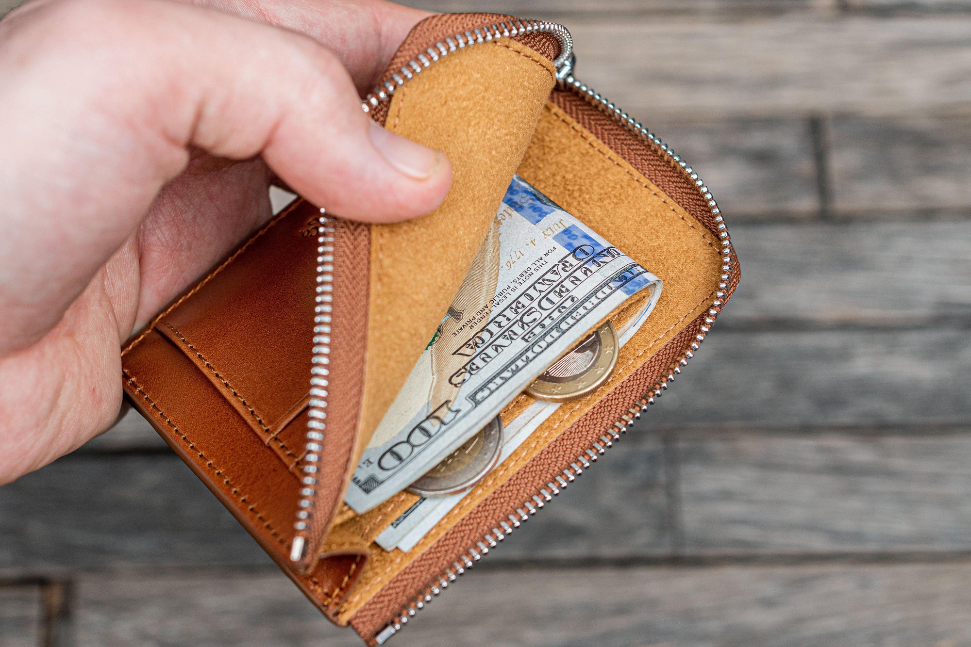 Leather Zippered Mega Mini Wallet - Brown | Galen Leather