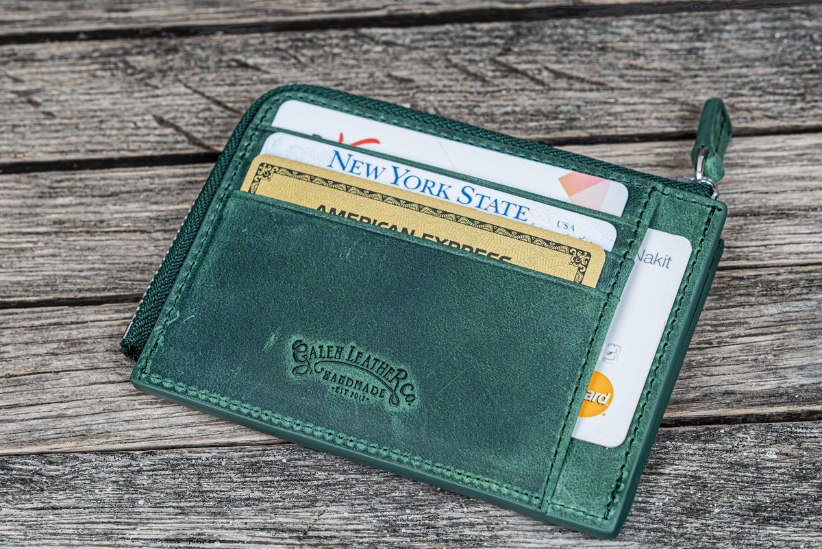 Green Leather Zippered Mega Mini Wallet - Galen Leather