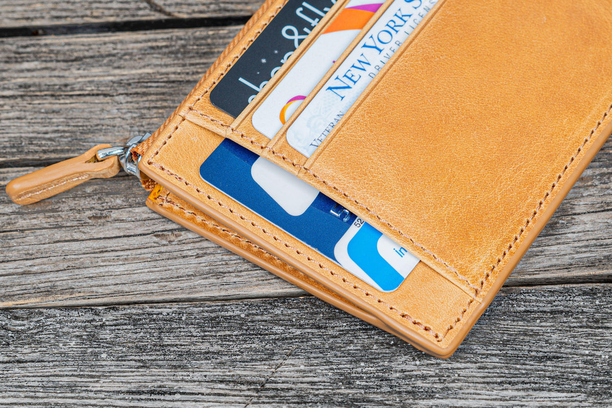 Tan Leather Zippered Mega Mini Wallet - Galen Leather
