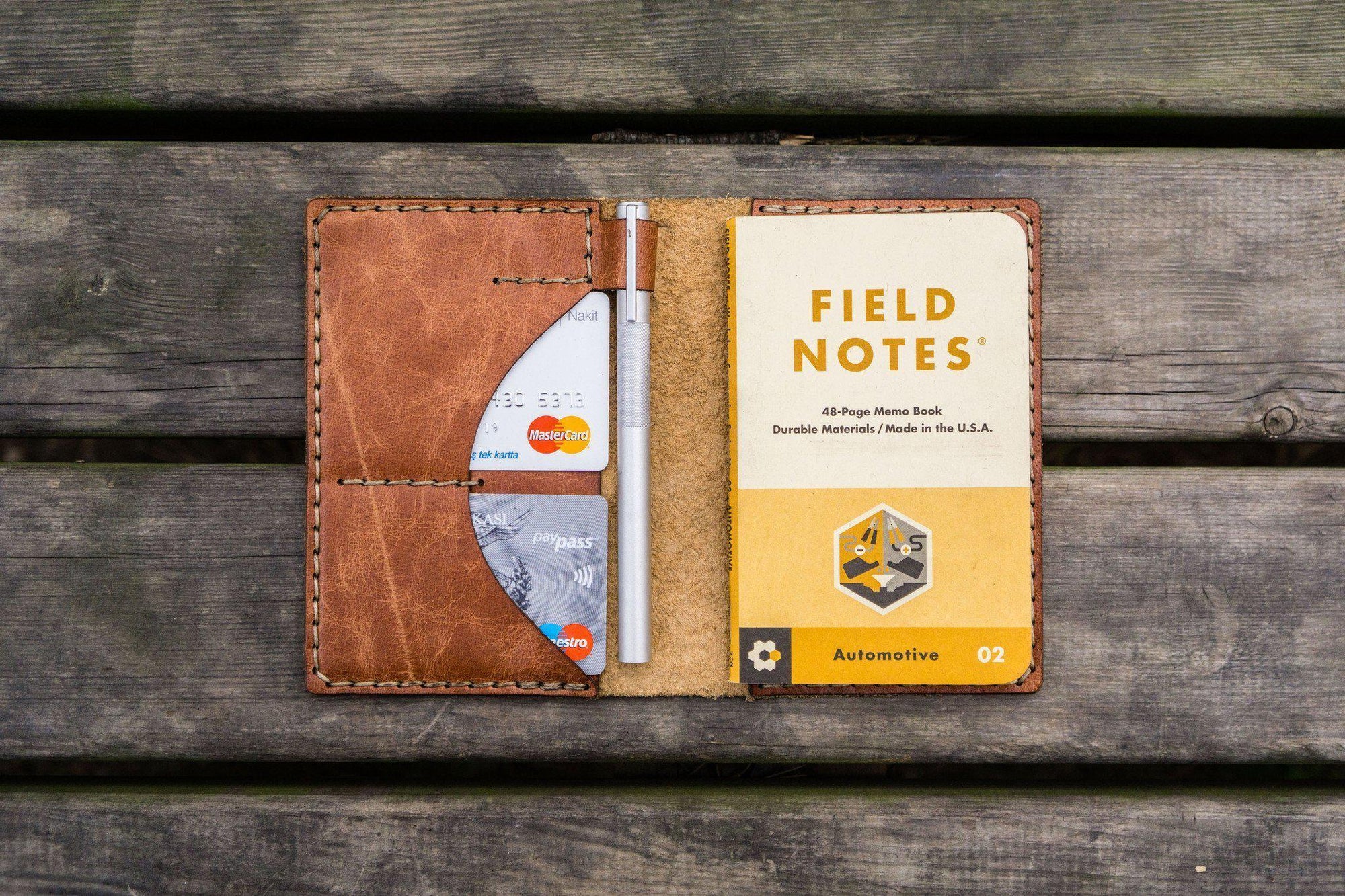 No.44 Personalized Leather Field Notes Cover - Rustic Brown - Galen Leather