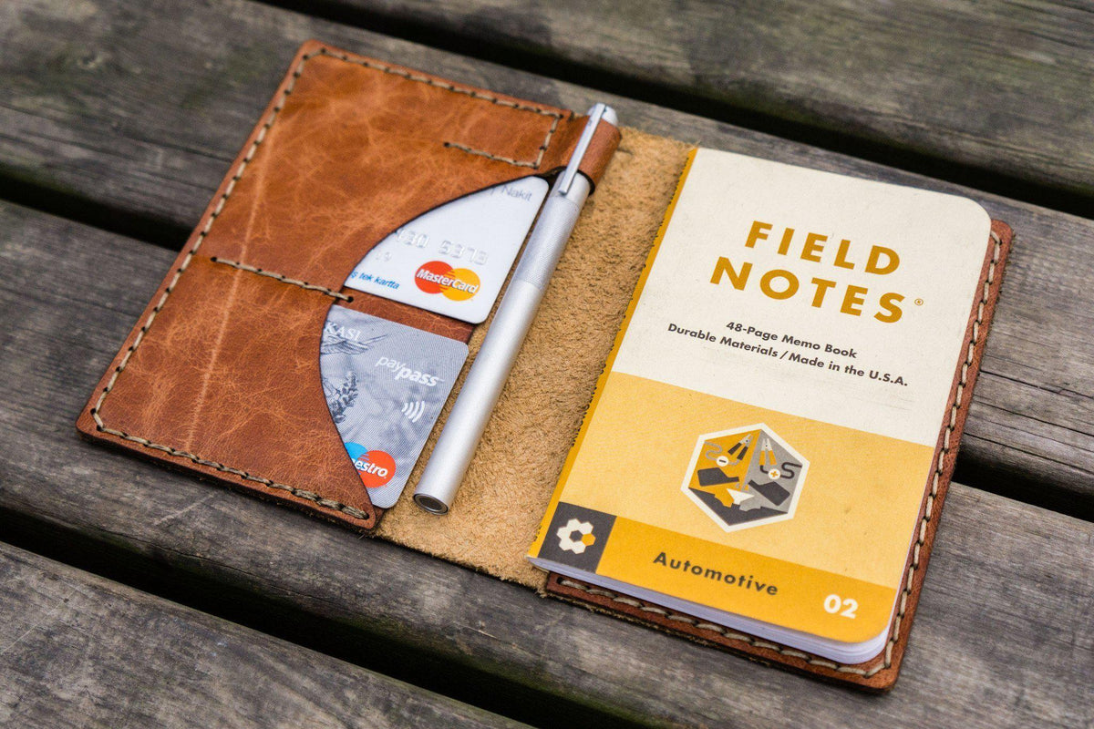 No.44 Personalized Leather Field Notes Cover - Rustic Brown - Galen Leather