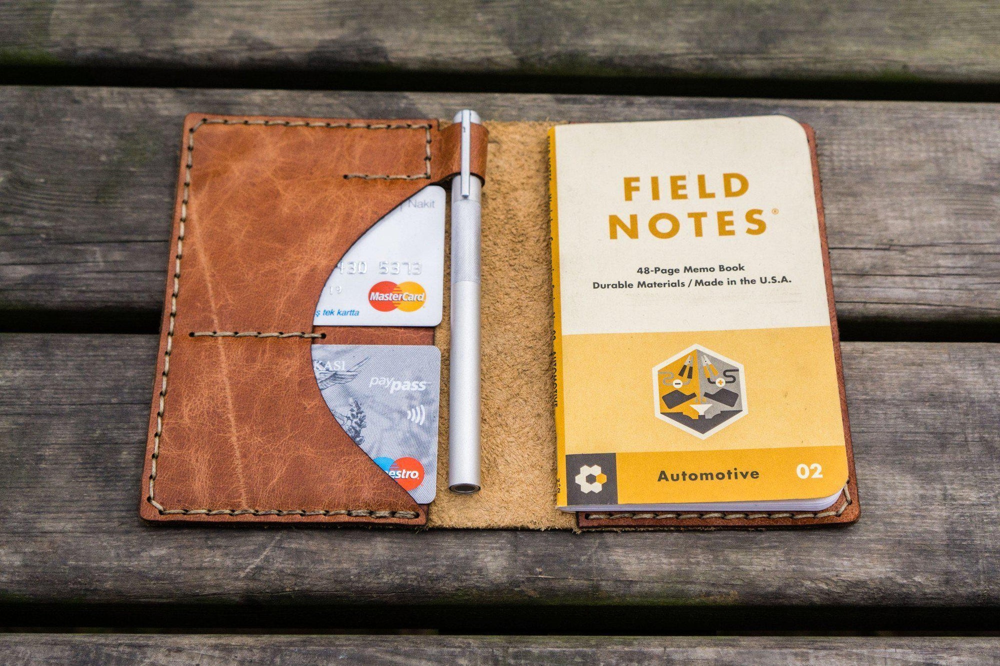 No.44 Personalized Leather Field Notes Cover - Rustic Brown - Galen Leather
