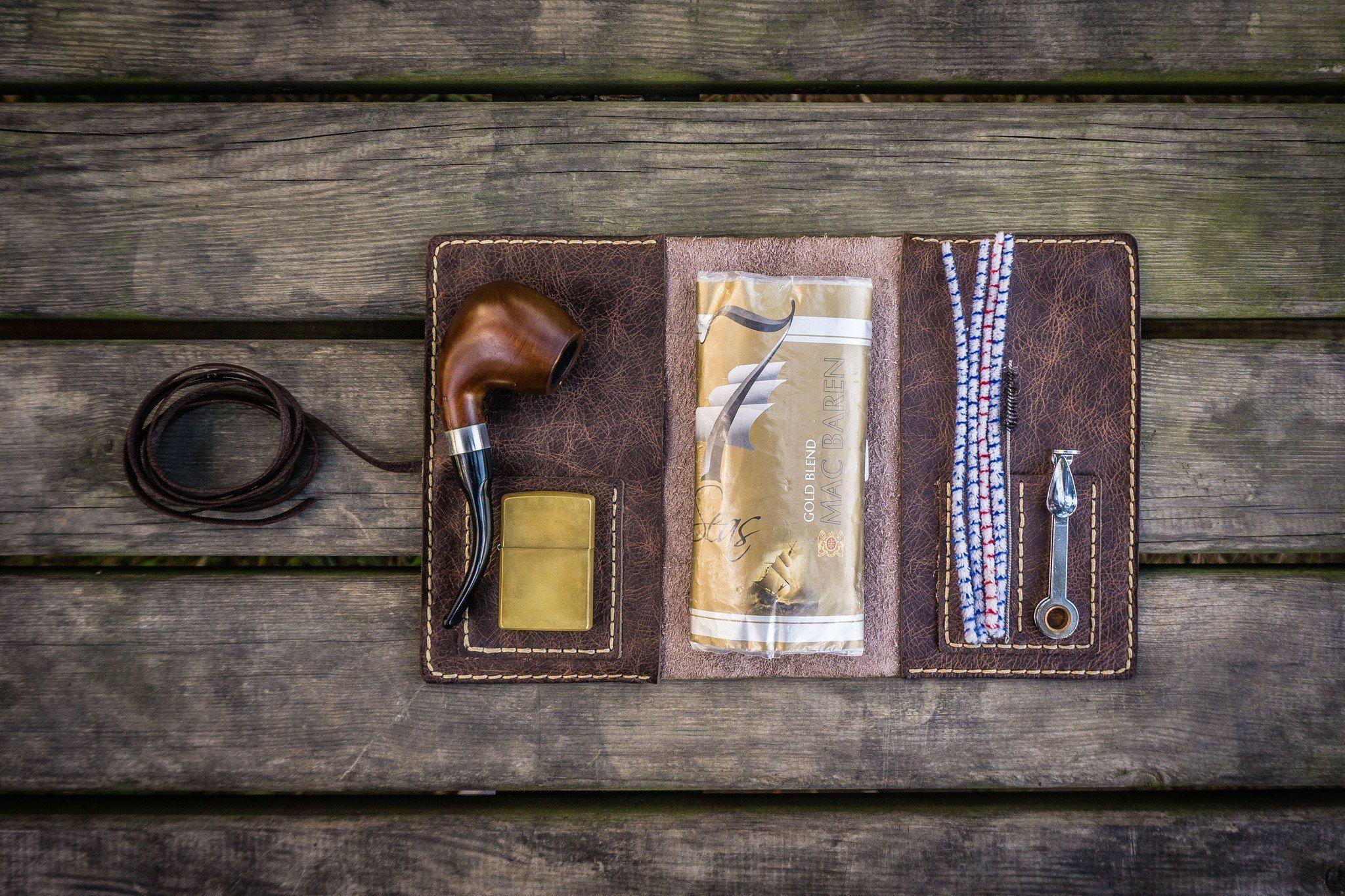 Personalized Leather Pipe Pouch -Rustic Dark Brown - Galen Leather