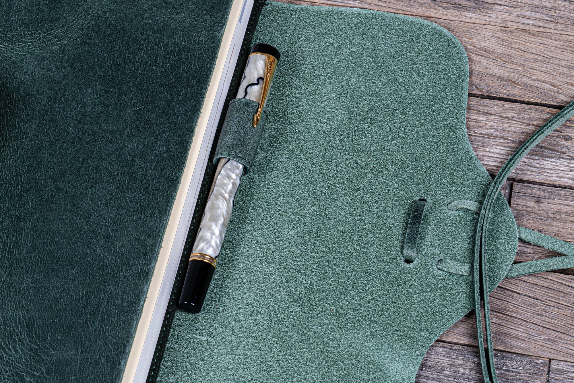 Forest Green Refillable Leather Wrapped Journal / Planner Cover (A5 ...