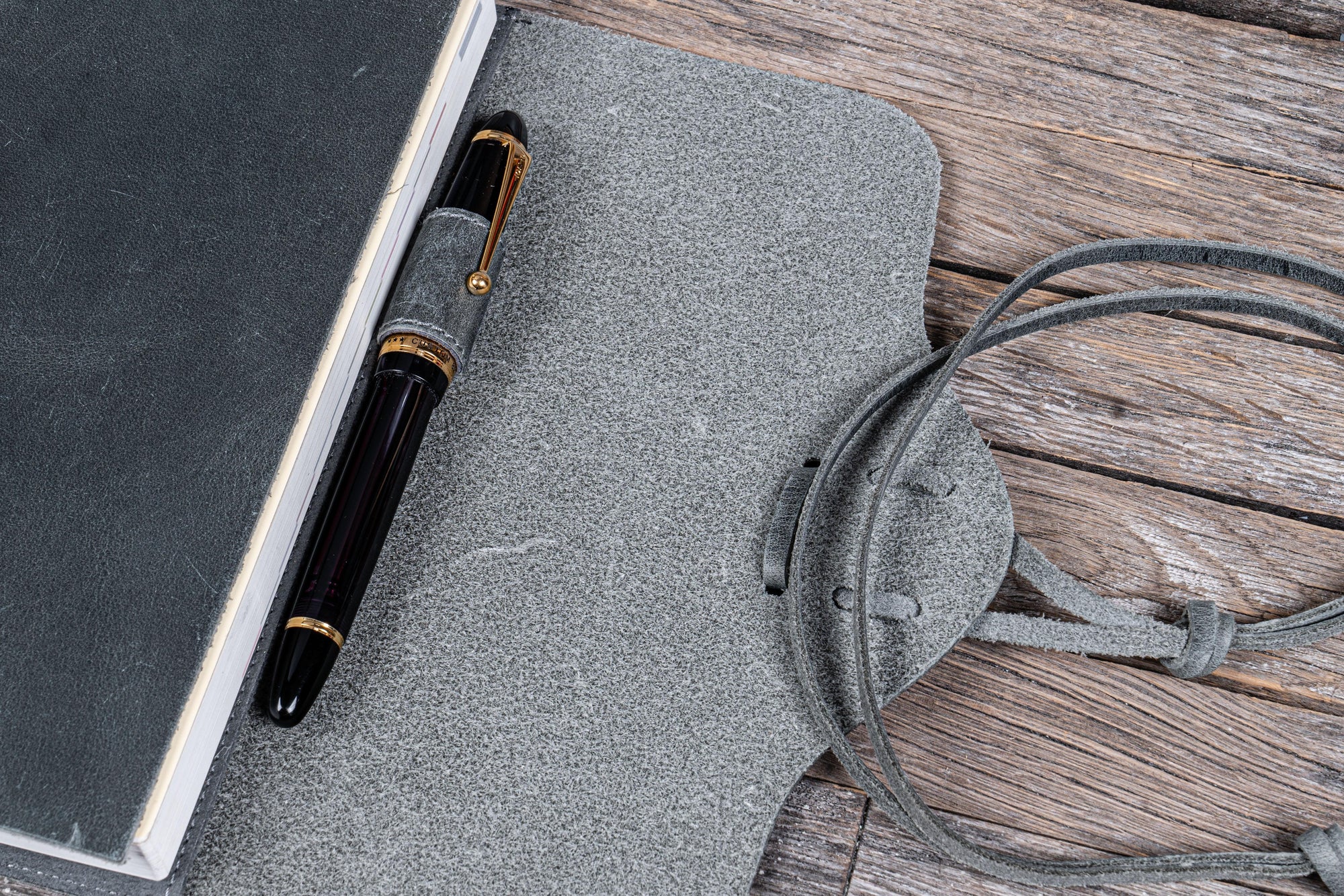 Grey Leather Refillable Wrap A5 Notebook Cover | Galen Leather