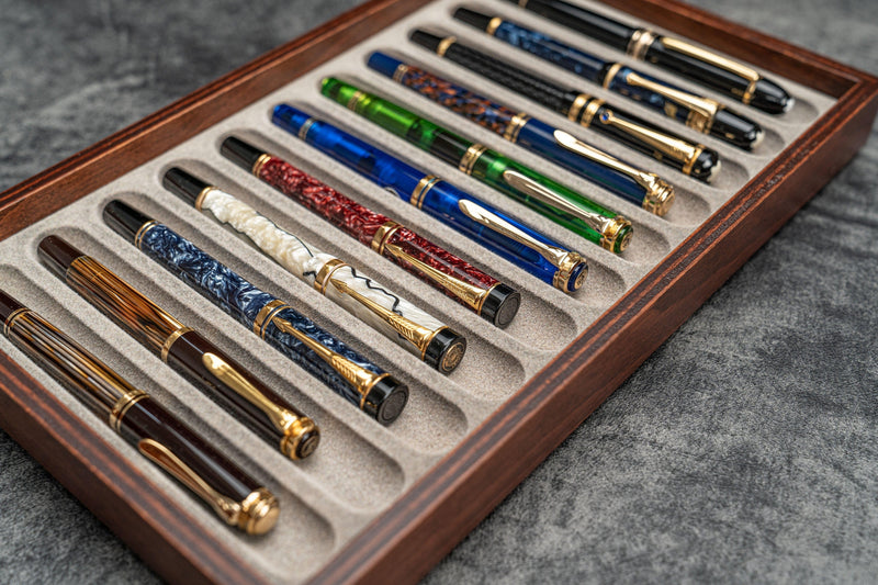 Wood Pen Display Case w/ Clear Lid - Holds 11 Pens | Galen Leather