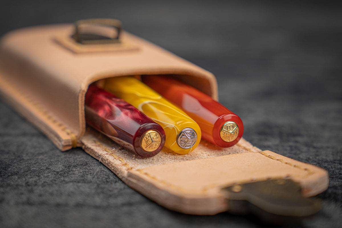 Undyed Leather Molded Pen Case for 3 Pocket Pens | Galen Leather