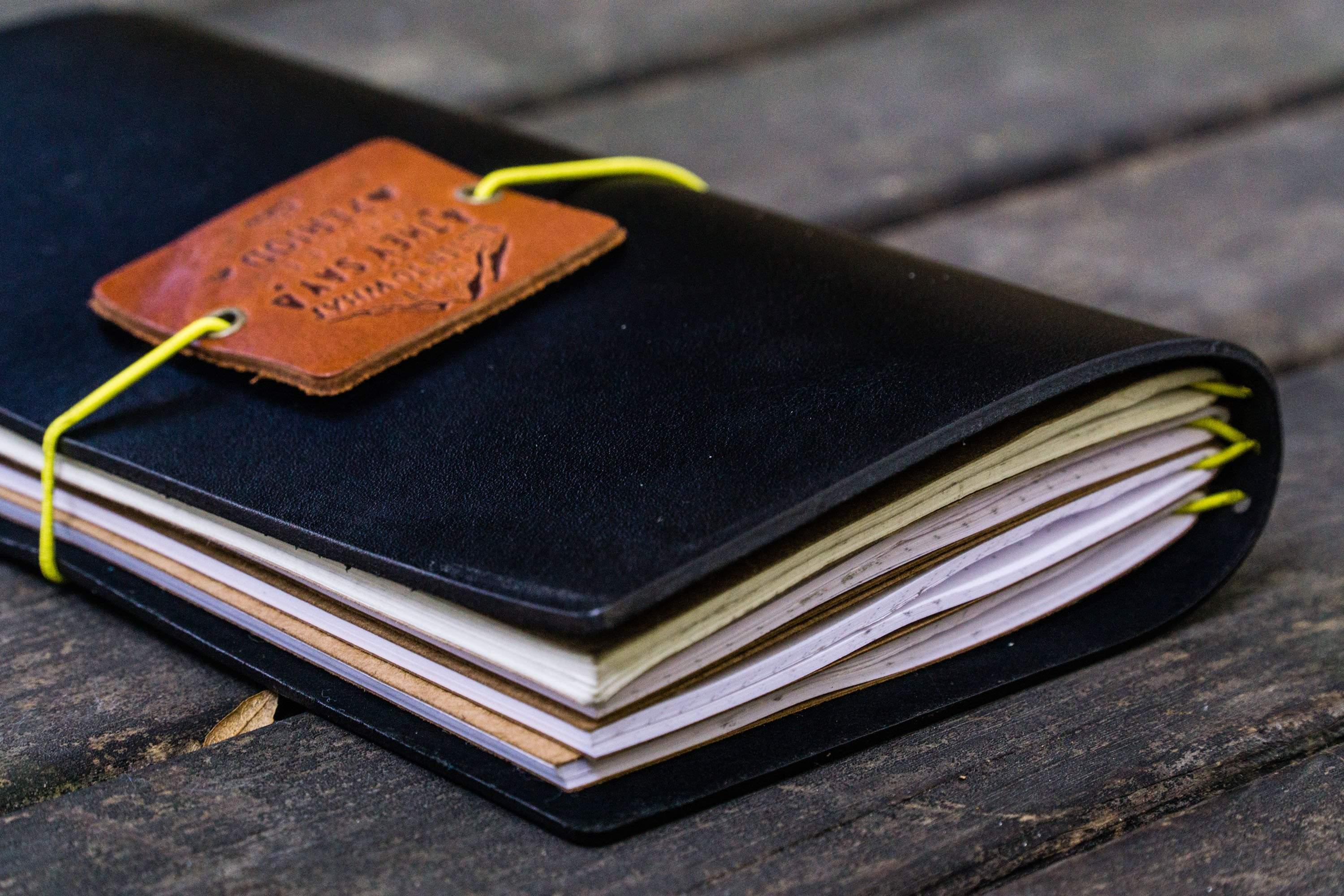 Handmade Traveler's Notebook Leather Cover - Black | Galen Leather
