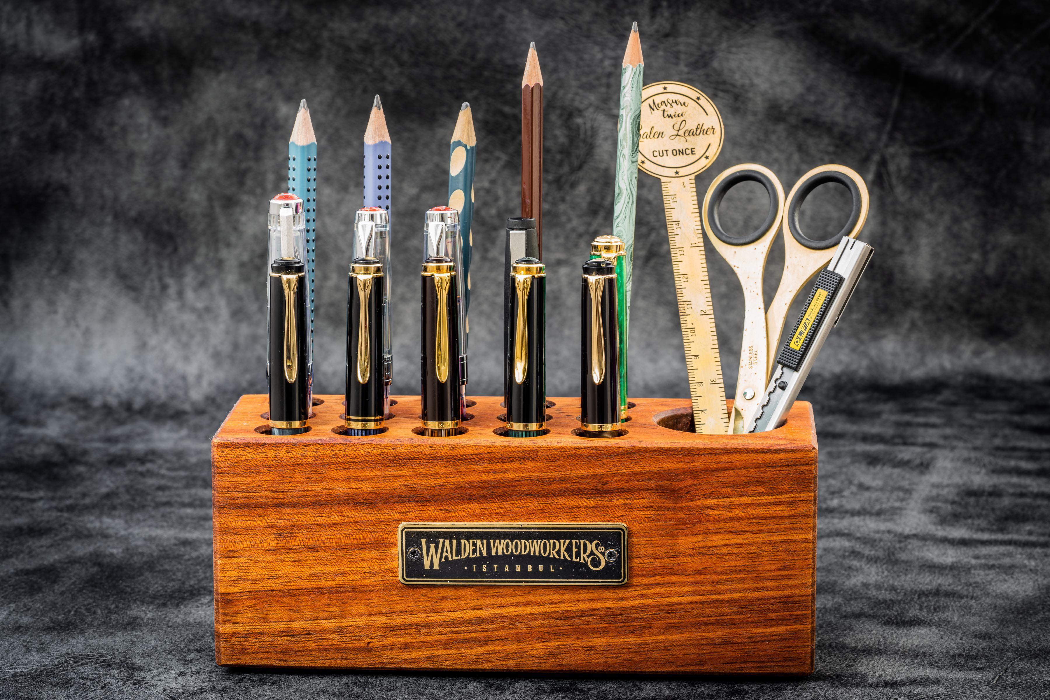 Unique Wooden Pen Display & Pencil Holders for Desk | Galen Leather