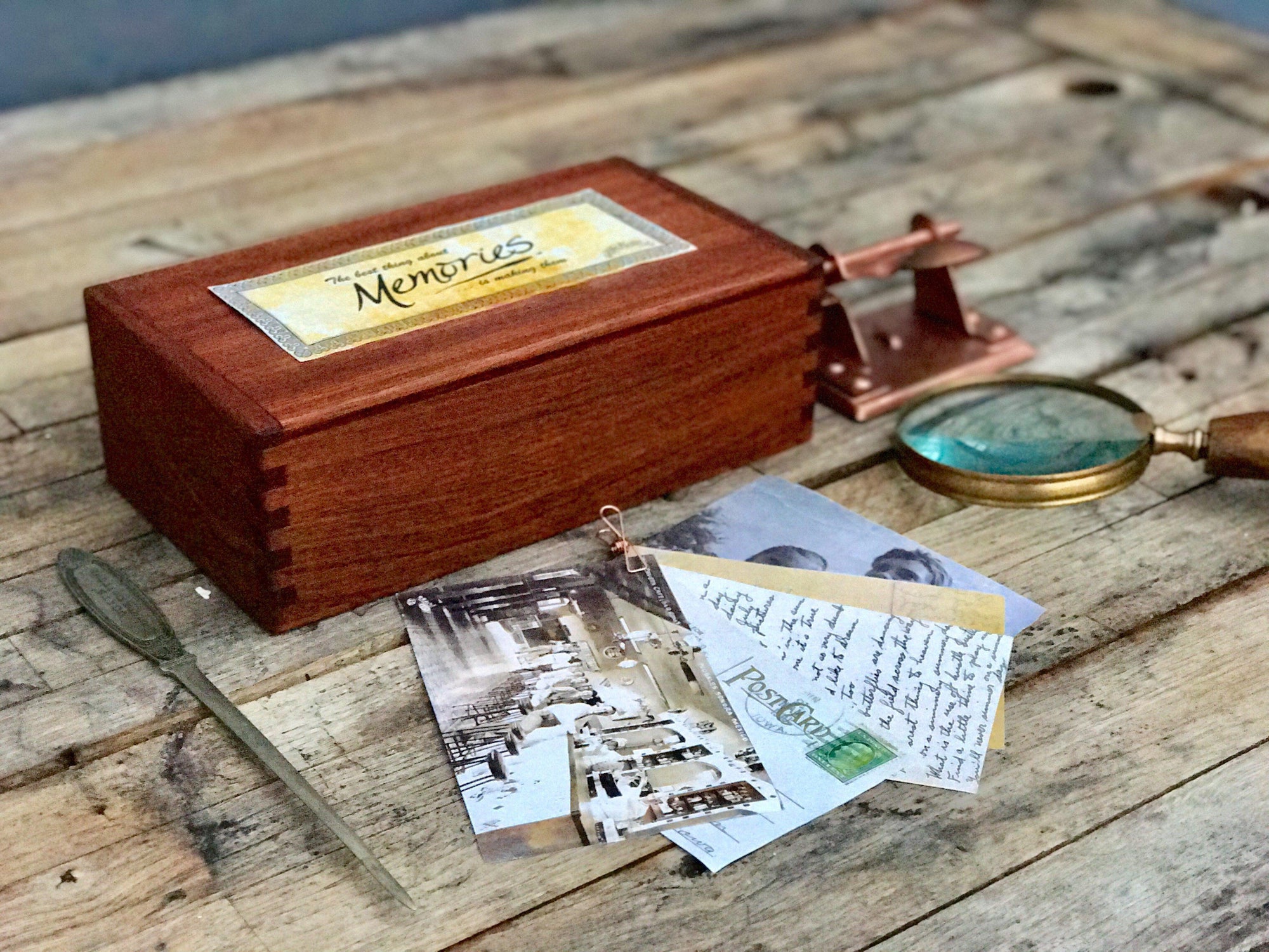 Wooden Memory Box - Hand Crafted Keepsake Box - Galen Leather