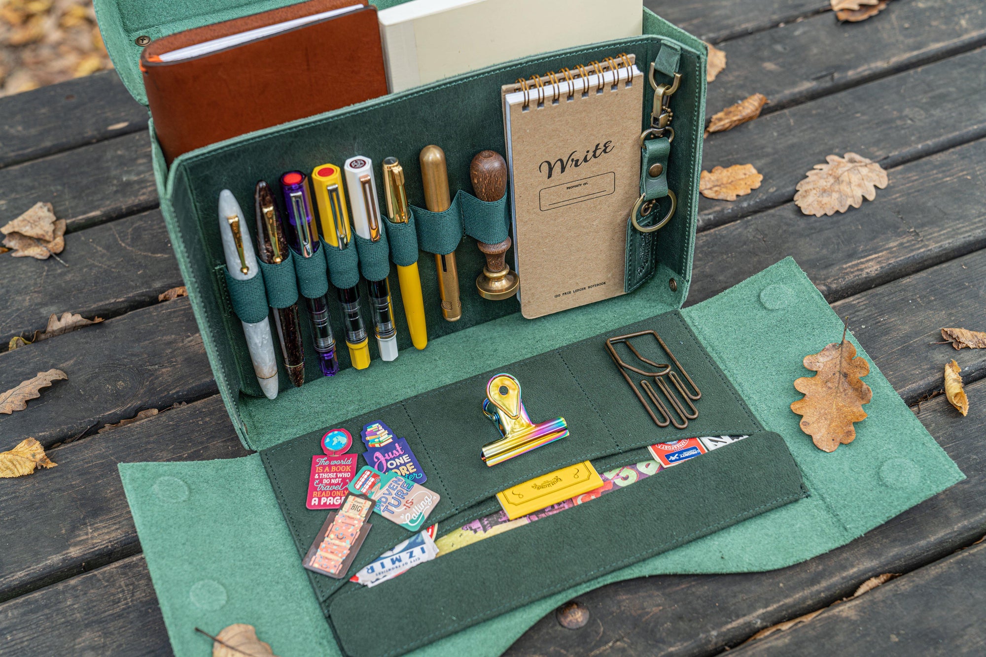 Handmade Leather Writer's Messenger Bag - Forest Green | Galen Leather